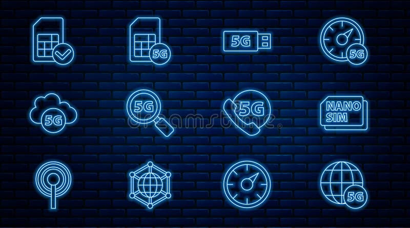 Set Line 5G Network, Nano Sim Card, Modem, Search, Cloud, Card, Phone ...