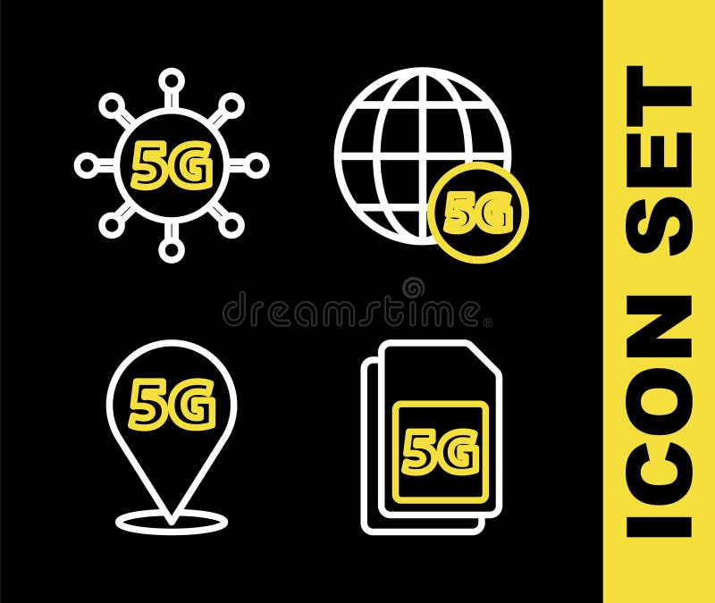 Set Line 5G Network, Sim Card, Location and Icon. Vector Stock Vector ...
