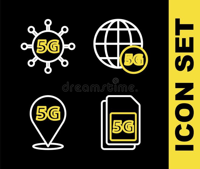 Set Line 5G Network, Sim Card, Location and Icon. Vector Stock Vector ...