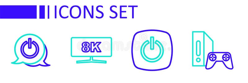 Set Line Game Console With Joystick Power Button Computer Monitor And
