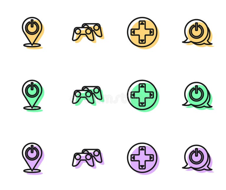 Set Line Game Controller or Joystick, Power Button, and Icon. Vector Stock Illustration ...