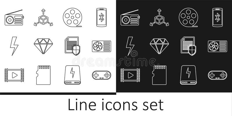 Set Line Gamepad, Air Conditioner, Film Reel, Diamond, Lightning Bolt ... Set Line Gamepad, Air Conditioner, Film Reel, Diamond, Lightning Bolt ...