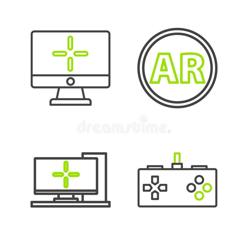 Set Line Gamepad, Computer Monitor, Ar, Augmented Reality and Icon ... Set Line Gamepad, Computer Monitor, Ar, Augmented Reality and Icon ...