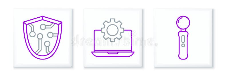 Set Line Gamepad, Cyber Security and Laptop and Gear Icon. Vector Stock ... Set Line Gamepad, Cyber Security and Laptop and Gear Icon. Vector Stock ...