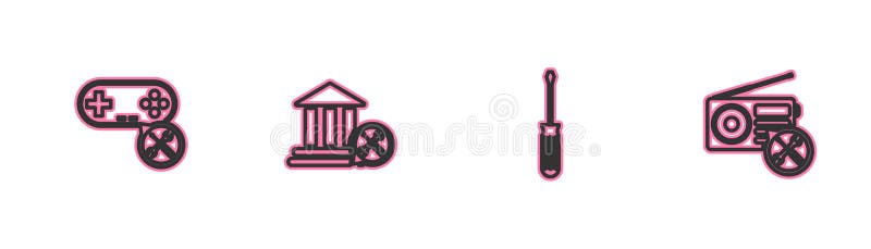 Set Line Gamepad Service, Screwdriver, Bank Building and Radio Icon ... Set Line Gamepad Service, Screwdriver, Bank Building and Radio Icon ...