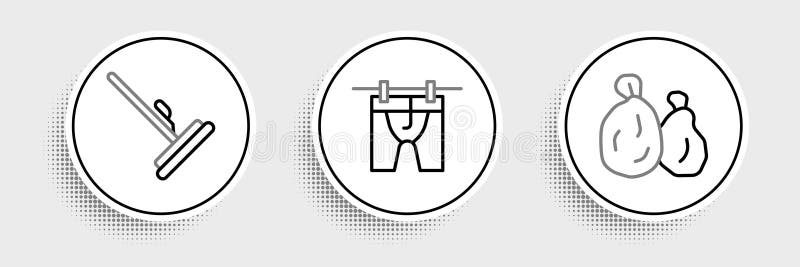 Set Line Garbage Bag, Mop and Drying Clothes Icon. Vector Stock ...