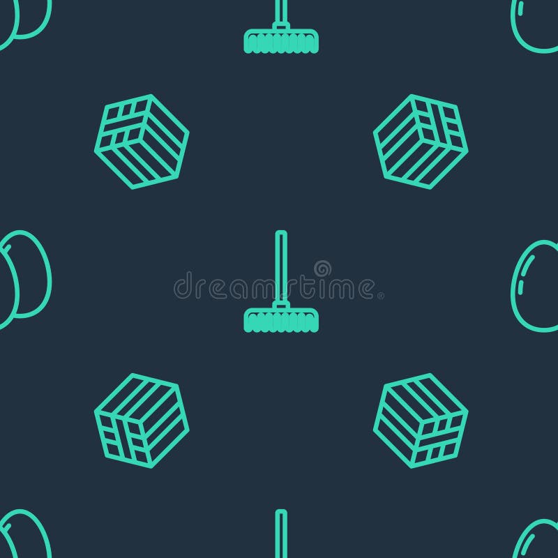 Set Line Garden Rake, Bale of Hay and Chicken Egg on Seamless Pattern ...