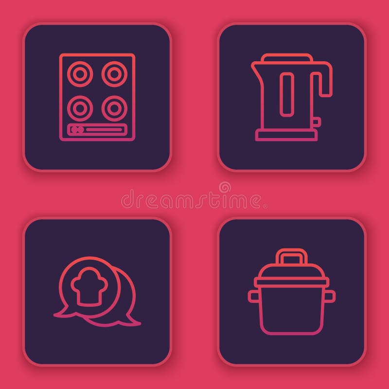 Set Line Gas Stove, Chef Hat in Speech Bubble, Electric Kettle and ...