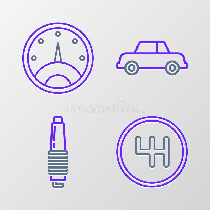 Set Line Gear Shifter, Car Spark Plug, and Speedometer Icon. Vector ... Set Line Gear Shifter, Car Spark Plug, and Speedometer Icon. Vector ...