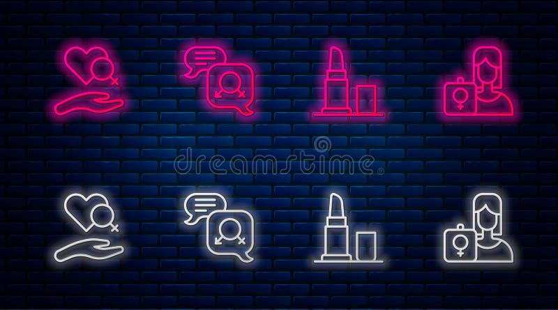 Set Line Gender Equality Lipstick Heart With Female Gender And