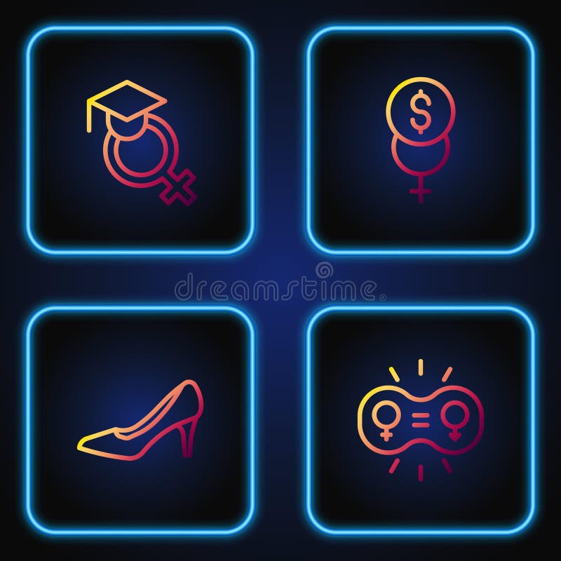 Set Line Gender Equality Woman Shoe Teacher And Feminism Finance
