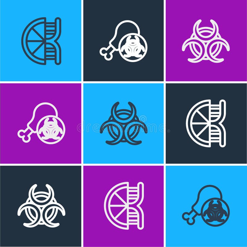 Set Line Genetically Modified Orange, Biohazard Symbol and Gmo Research ...