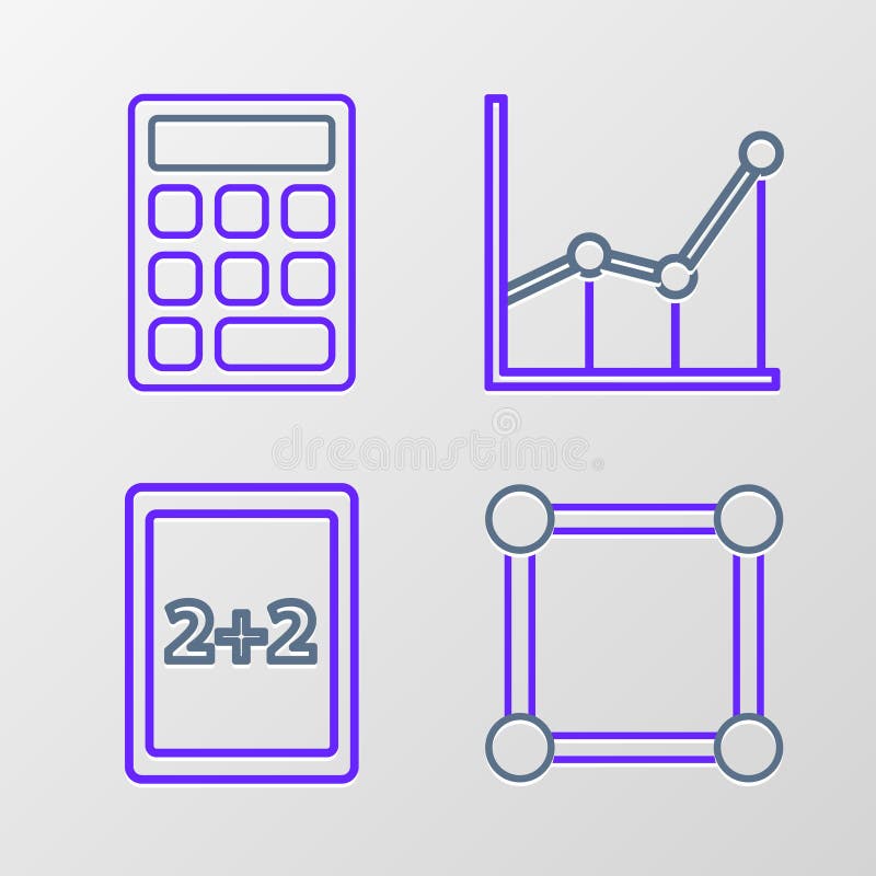 Set Line Geometric Figure Square, Tablet with Calculator, Graph ...