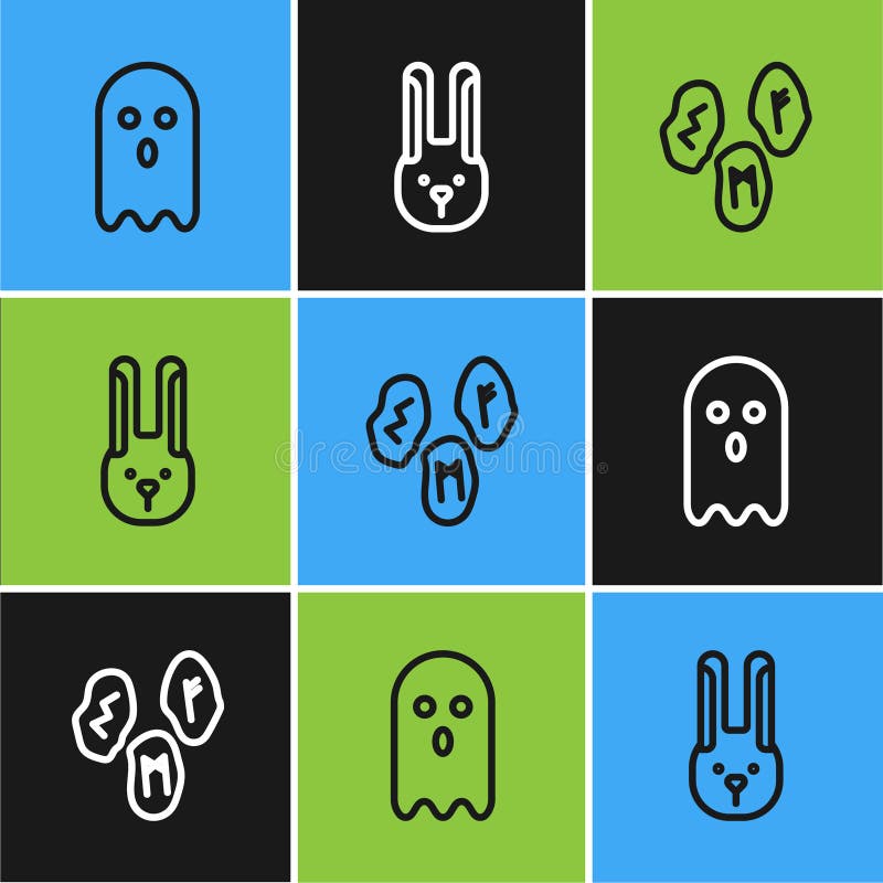 Set Line Ghost, Magic Runes and Rabbit with Ears Icon. Vector Stock ...