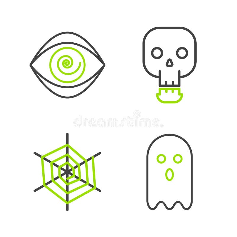 Set Line Ghost, Spider Web, Skull and Hypnosis Icon. Vector Stock ...