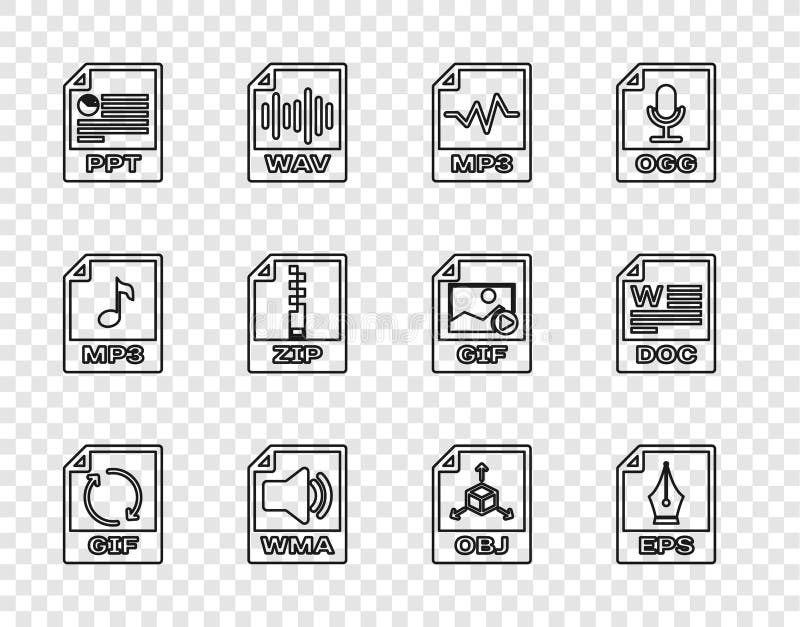 Set Line GIF File Document, EPS, MP3, WMA, PPT, ZIP, OBJ and DOC Icon ... Set Line GIF File Document, EPS, MP3, WMA, PPT, ZIP, OBJ and DOC Icon ...