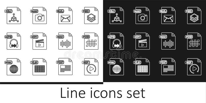 Set Line GIF File Document, PNG, EML, MOV, MP3, OBJ, WAV and RAW Icon ... Set Line GIF File Document, PNG, EML, MOV, MP3, OBJ, WAV and RAW Icon ...