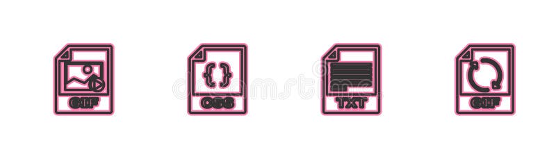 Set Line GIF File Document, TXT, CSS and Icon. Vector Stock Vector ... Set Line GIF File Document, TXT, CSS and Icon. Vector Stock Vector ...