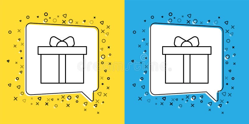 Set Line Gift Box Icon Isolated on Yellow and Blue Background. Happy ...