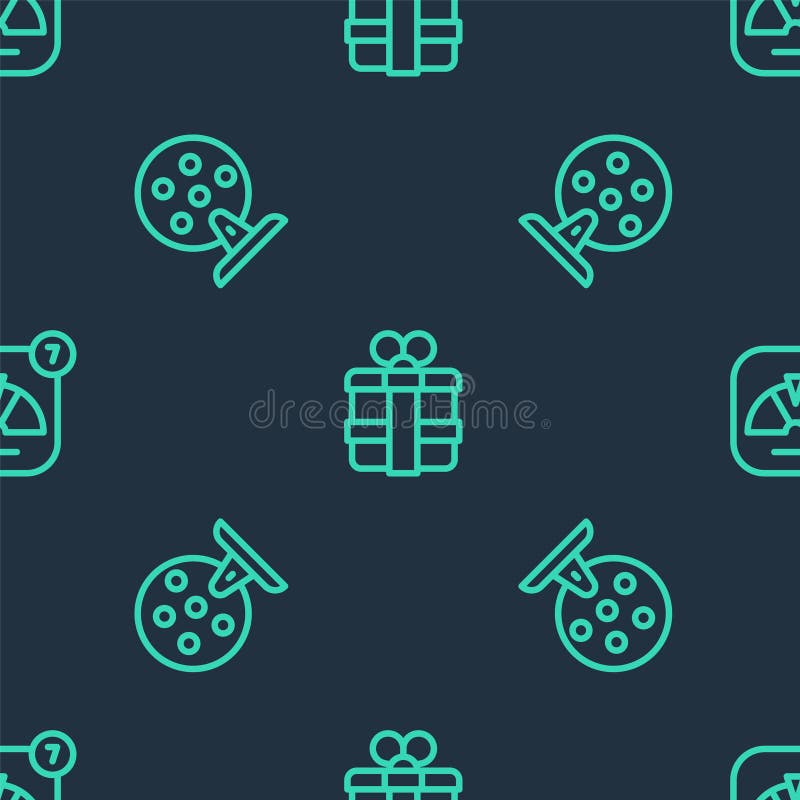 Set Line Gift Box, Lottery Machine and Lucky Wheel on Seamless Pattern ...