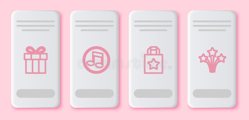 Set Line Gift Box, Music Note, Tone, Paper Shopping Bag and Firework ...