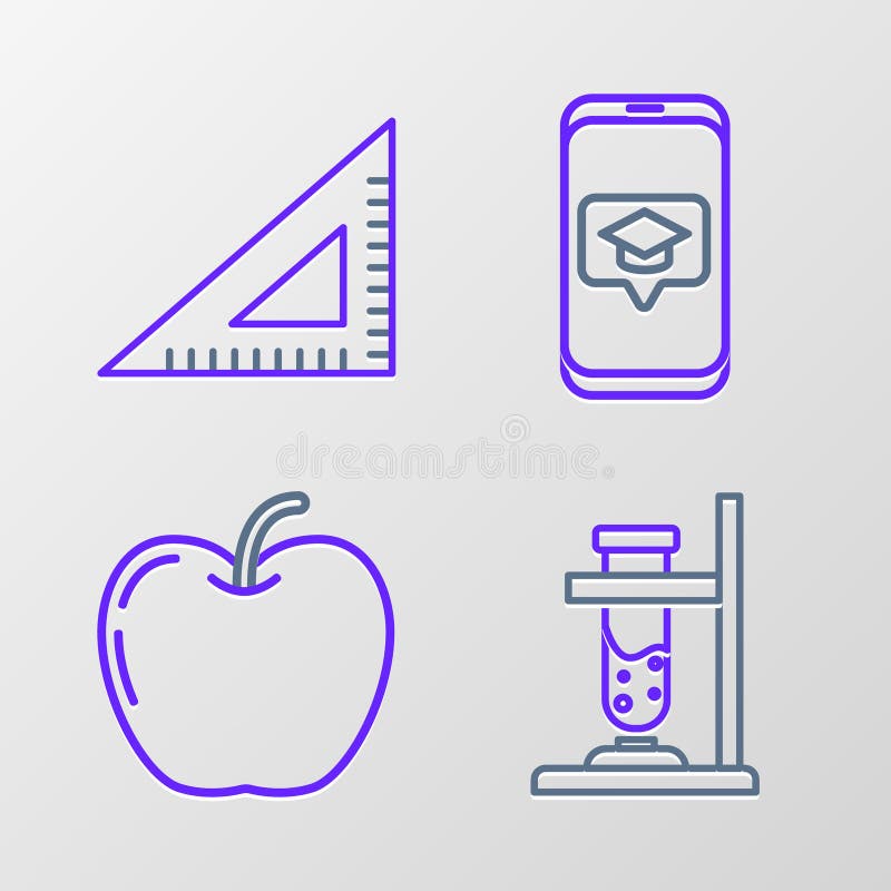 Set Line Glass Test Tube Flask on Fire, Apple, Graduation Cap Screen ...