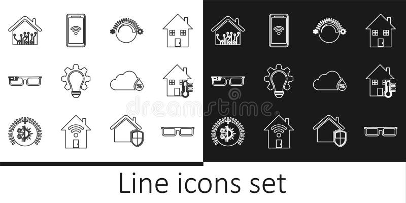 Set Line Glasses, House Temperature, Thermostat, Light Bulb and Gear ... Set Line Glasses, House Temperature, Thermostat, Light Bulb and Gear ...