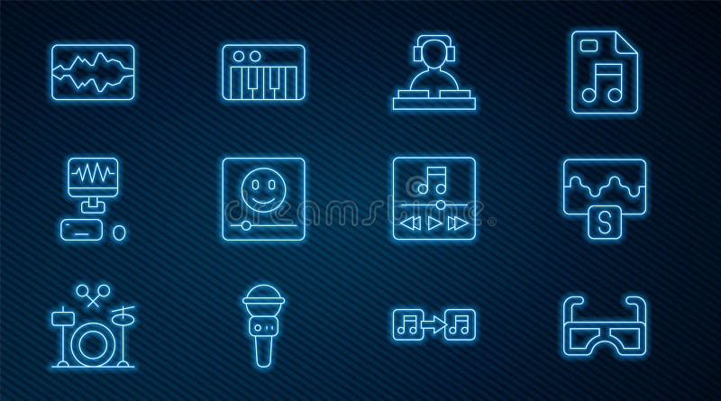 Set Line Glasses, Music Wave Equalizer, DJ Playing Music, Player ...