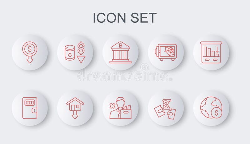 Set Line Global Economic Crisis, Prison Cell Door, Bank Building, Tearing Money Banknote, Dollar ...