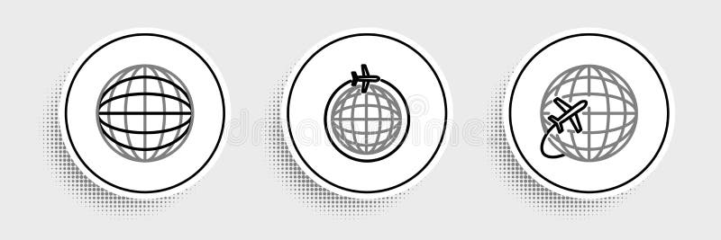 Set Line Globe with Flying Plane, Earth Globe and Icon. Vector Stock ... Set Line Globe with Flying Plane, Earth Globe and Icon. Vector Stock ...