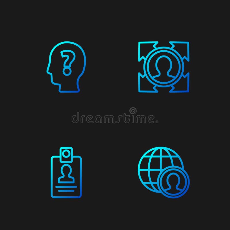 Set Line Globe and People, Identification Badge, Head with Question ...