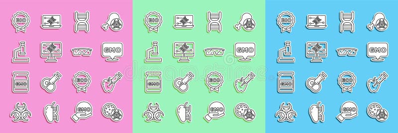 Set Line GMO, Genetically Modified Apple, DNA Symbol, Engineering ...