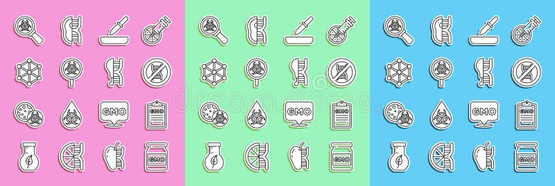 Set Line GMO, Stop, Pipette, Biohazard and Magnifying Glass, and Genetically Modified Chicken ...