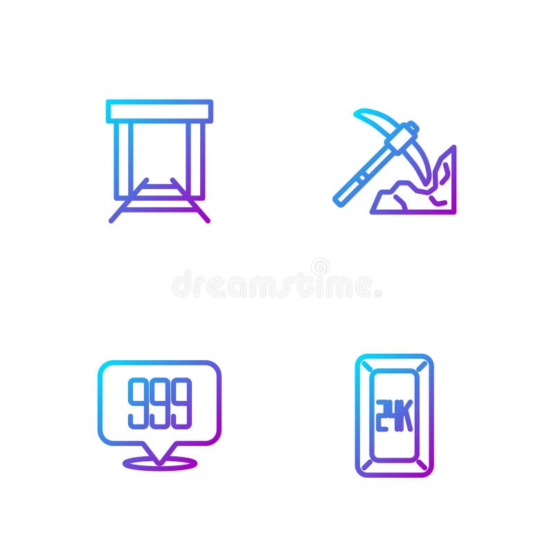 Set Line Gold Bars 24k, Mine and Mining. Gradient Color Icons. Vector ...