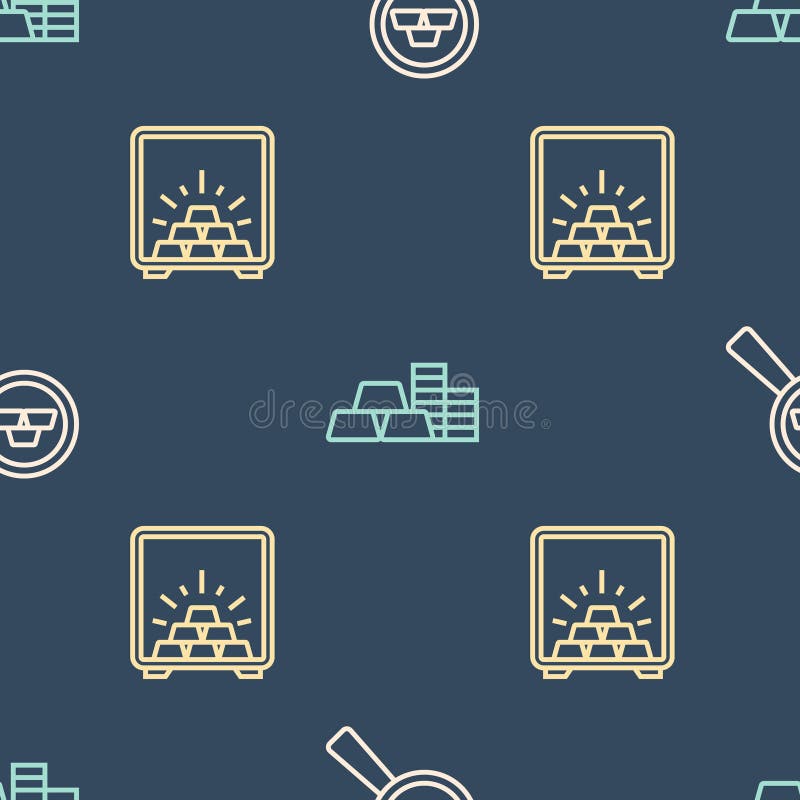 Set Line Gold Bars, Safe with Gold and Coin on Seamless Pattern. Vector ...