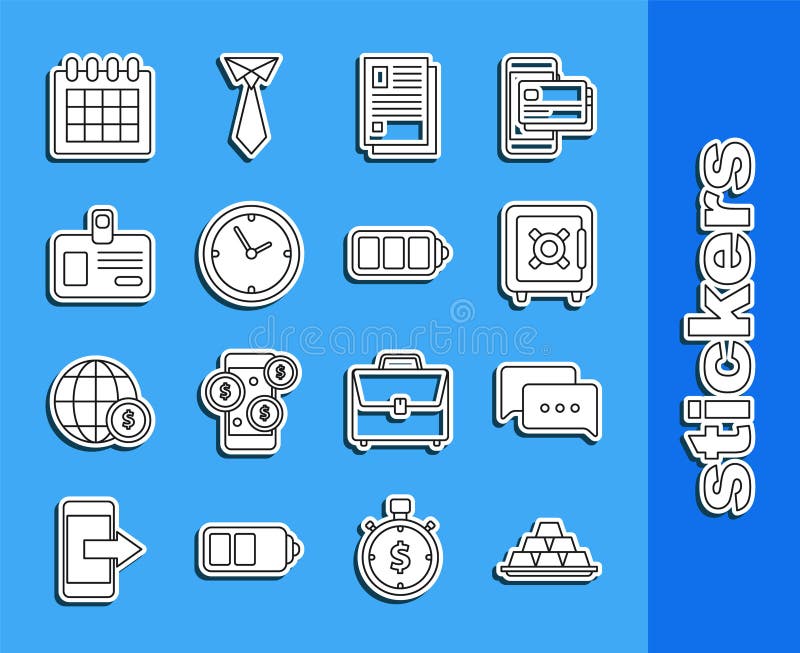 Set Line Gold Bars, Speech Bubble Chat, Safe, File Document, Clock ...