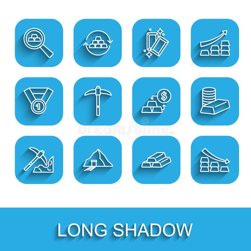 Set Line Gold Mining, Mine, Bars, Falling Arrow with Gold, Pickaxe ...