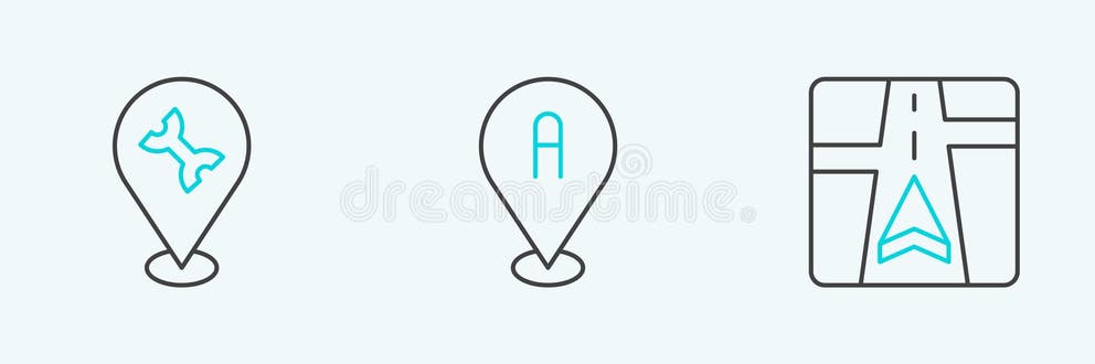 Set Line Gps Device with Map, Car Service and Location Icon. Vector ...