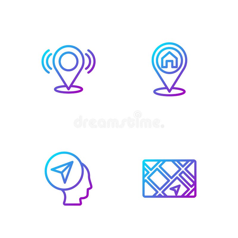 Set Line Gps Device with Map, Map Marker Human, Pin and Location House ...