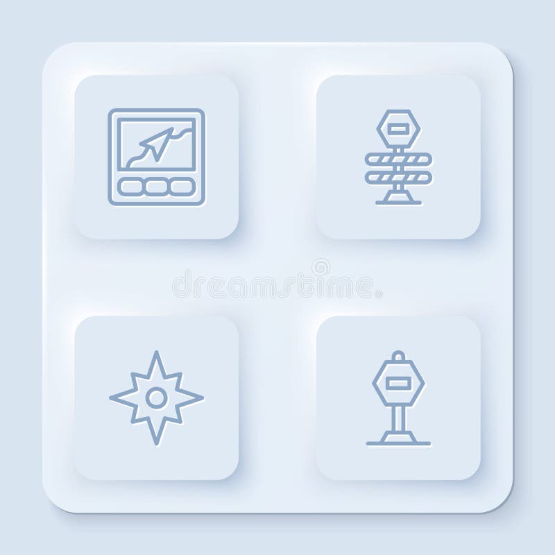 Set Line Gps Device with Map, Road Barrier, Wind Rose and Stop Sign ... Set Line Gps Device with Map, Road Barrier, Wind Rose and Stop Sign ...