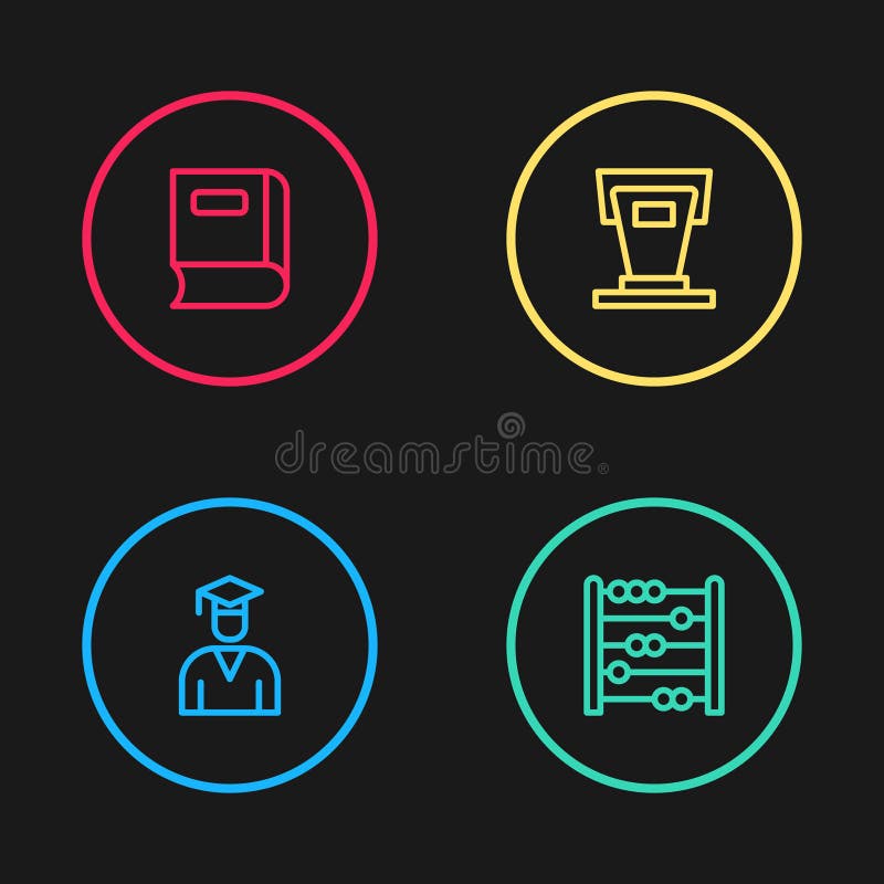 Set Line Graduate and Graduation Cap, Abacus, Stage Stand and Book Icon ...