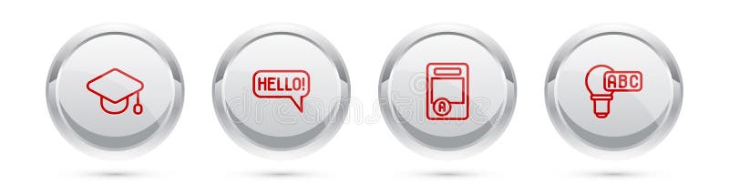 Set Line Graduation Cap, Hello in Different Languages, Exam Sheet with ...