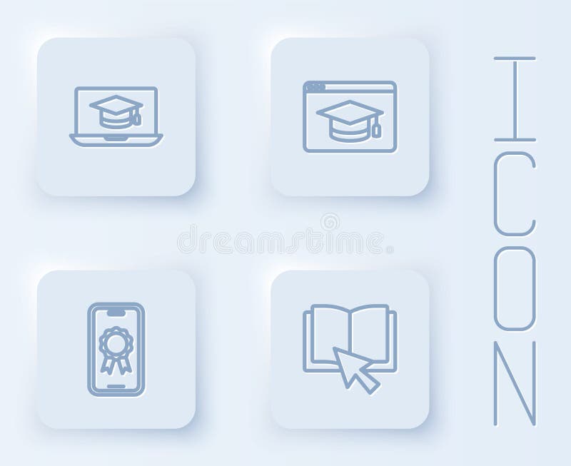 Set Line Graduation Cap on Laptop, Online Education, with Diploma and ... Set Line Graduation Cap on Laptop, Online Education, with Diploma and ...