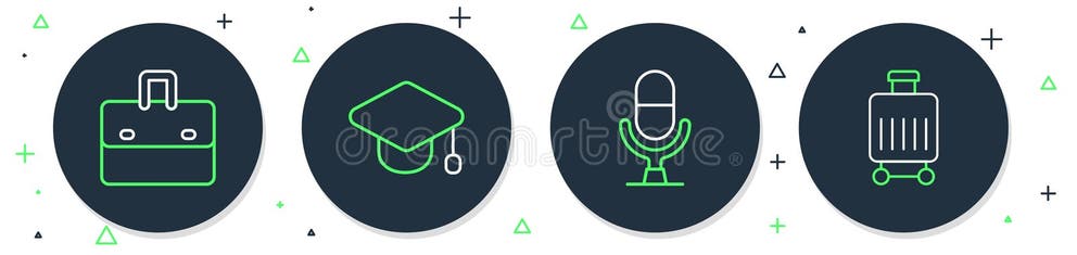 Set Line Graduation Cap, Microphone Voice Device, Briefcase and ...