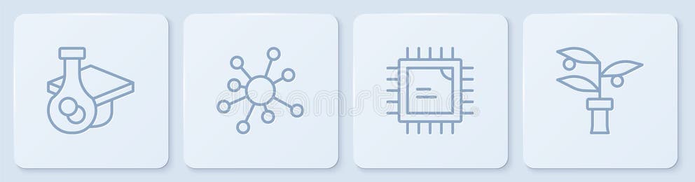 Set Line Graduation Cap, Processor CPU, Molecule and Plant Breeding ...