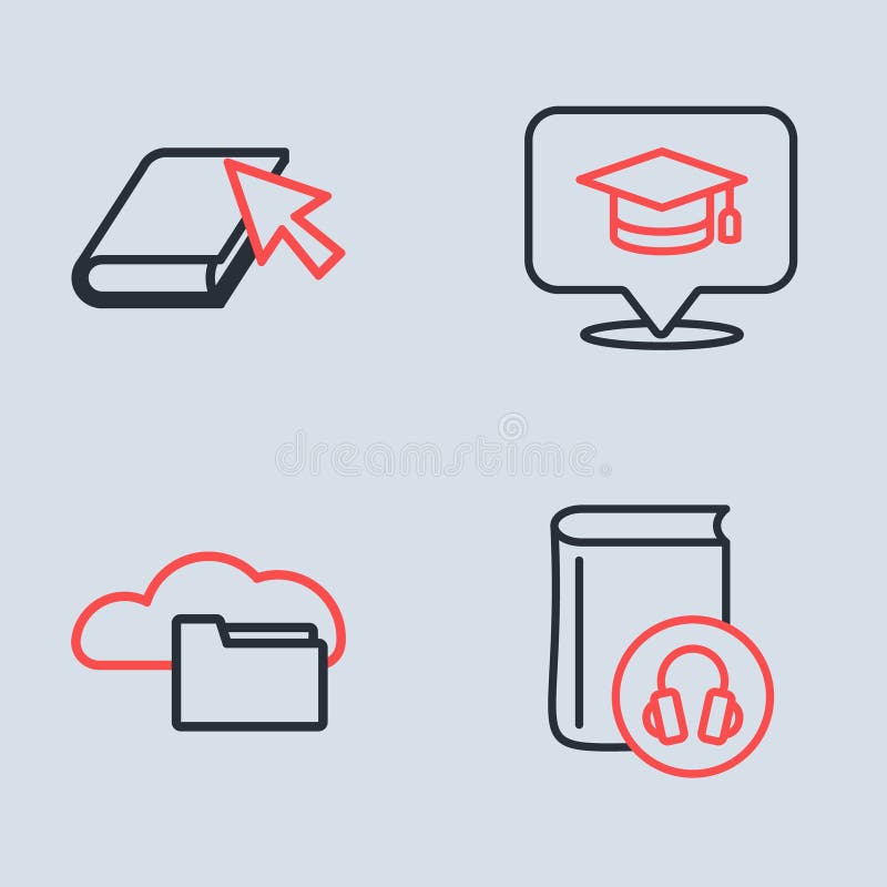 Set Line Graduation Cap in Speech Bubble, Cloud or Online Library ...