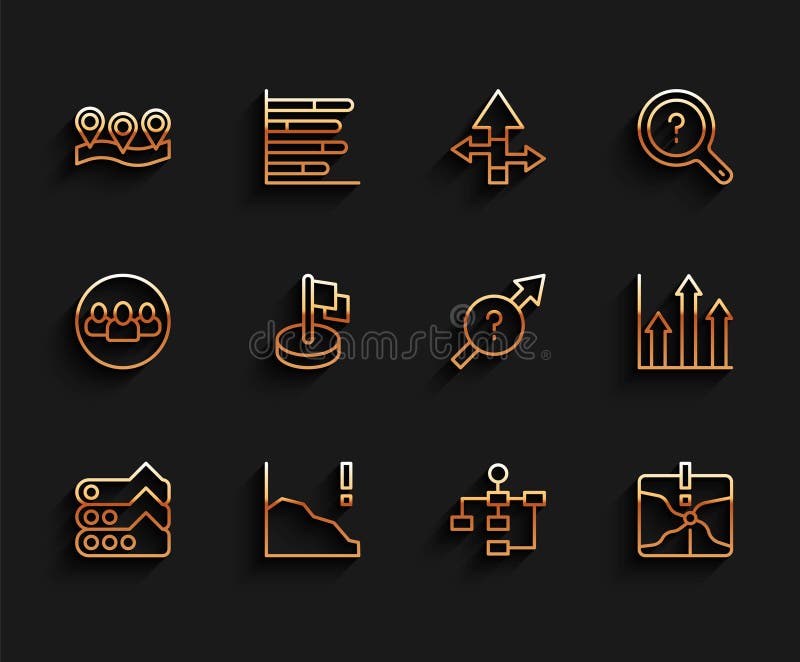 Set Line Graph, Chart, Diagram, Financial Growth Decrease, Location, Hierarchy Organogram ...