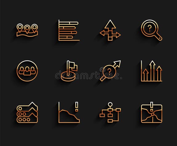 Set Line Graph, Chart, Diagram, Financial Growth Decrease, Location, Hierarchy Organogram ...
