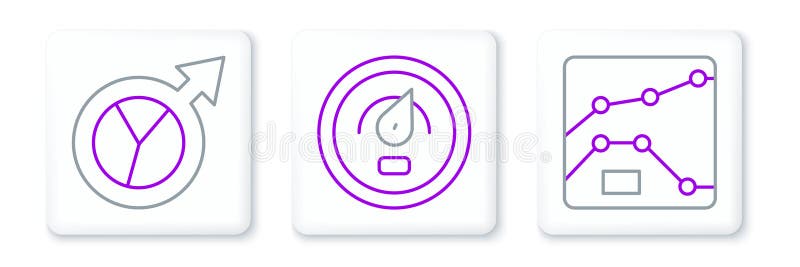 Set Line Graph, Chart, Diagram, Financial Growth and Digital Speed Meter Icon. Vector Stock ...