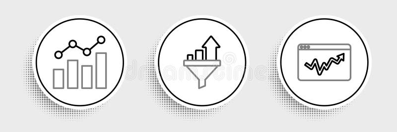 Set Line Graph Chart Infographic, Financial Growth and Sales Funnel with Icon. Vector Stock ...